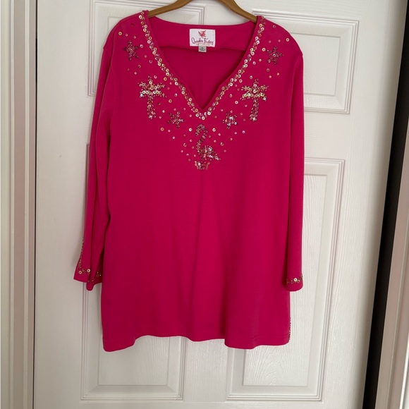 Quacker Factory | Tops | Quacker Factory Pink Embellished Tunic 34 ...